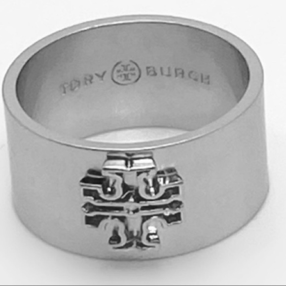 Tory Burch | Jewelry | Tory Burch Silver Tone Britten Logo Wide Ring ...